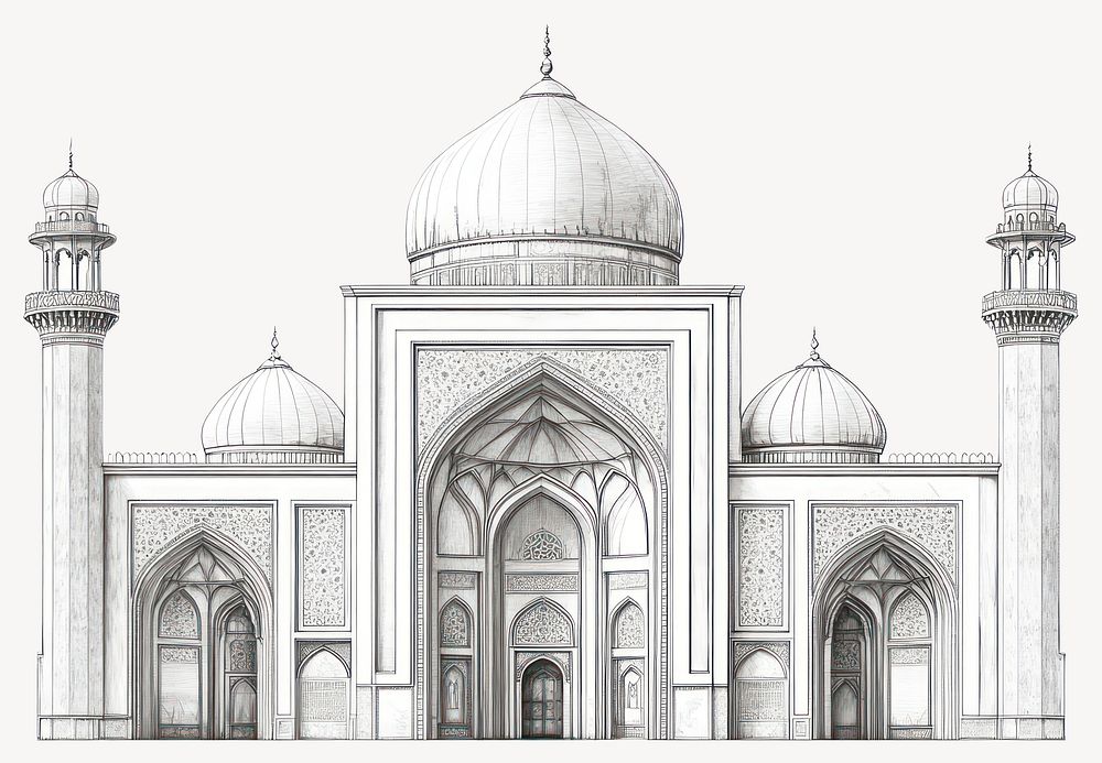 Islamic architecture drawing architectural building | Free Vector ...