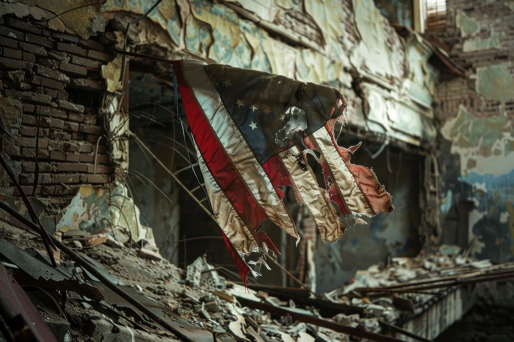 Tattered flag hanging building dilapidated | Free Photo - rawpixel