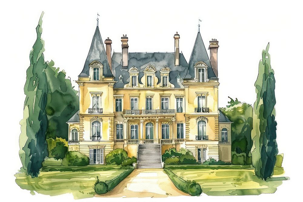 French chateaux architecture watercolor elegant. | Free Photo ...
