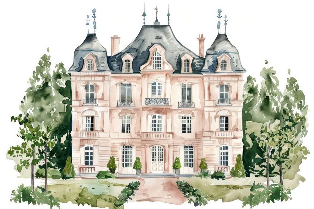 French chateaux architecture watercolor building. | Free Photo ...