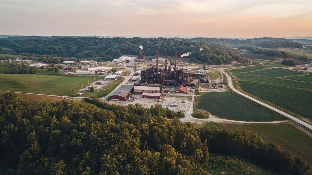 Big steel mill trees buildings | Free Photo - rawpixel