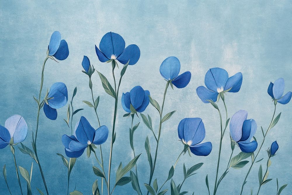 Blue pea flowers illustration painting | Free Photo Illustration - rawpixel