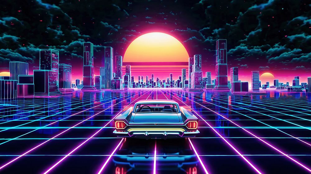 Retro futuristic neon cityscape journey | Free Photo Illustration ...