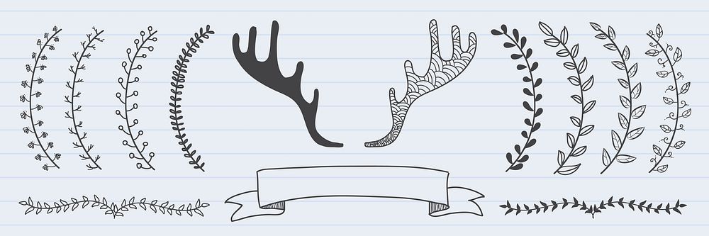 Elegant antler and leaf designs. | Free Vector - rawpixel