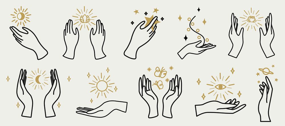 Illustration hands celestial symbols. Hands | Free Vector - rawpixel