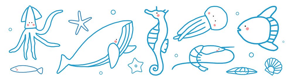 Blue line art sea creatures | Free Vector - rawpixel