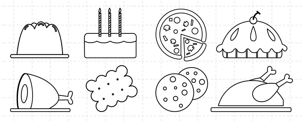 Outline icons food: cake, pizza, | Free Vector - rawpixel