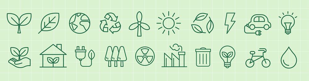 Green line icons eco themes: | Free Vector - rawpixel