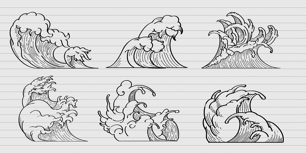 Illustration six stylized ocean waves. | Free Vector - rawpixel