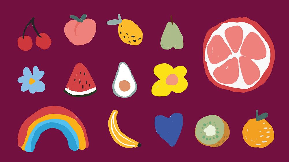 Colorful fruit and flower illustrations | Free Vector - rawpixel