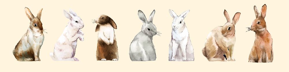 Watercolor illustration seven rabbits various | Premium Vector - rawpixel