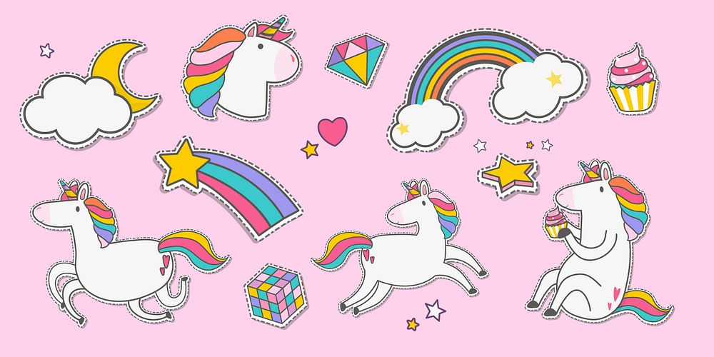 Colorful unicorns rainbows, stars, and | Premium Vector - rawpixel