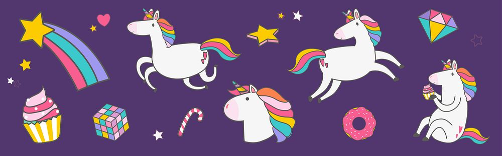 Colorful unicorns rainbows, stars, and | Premium Vector - rawpixel