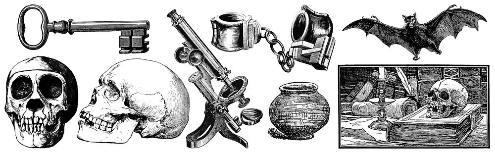 Vintage illustrations skulls, keys, and | Free Photo - rawpixel