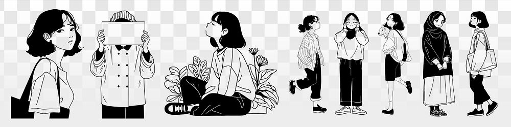 Stylish monochrome cartoon characters, element | Premium Vector - rawpixel