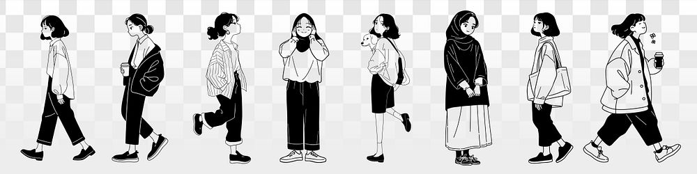 Stylish diverse monochrome characters, element | Premium Vector - rawpixel