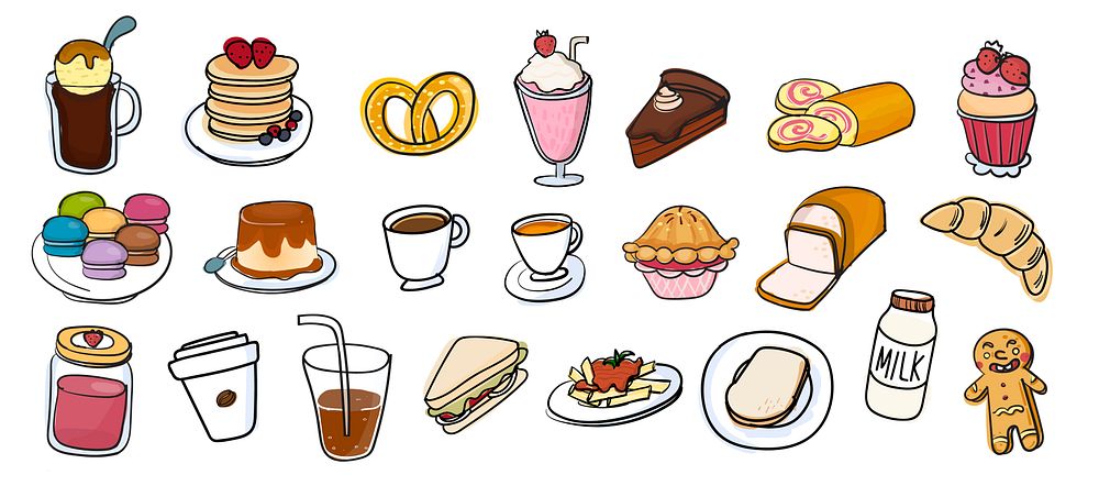 Colorful cartoon food icons: desserts | Premium Vector - rawpixel