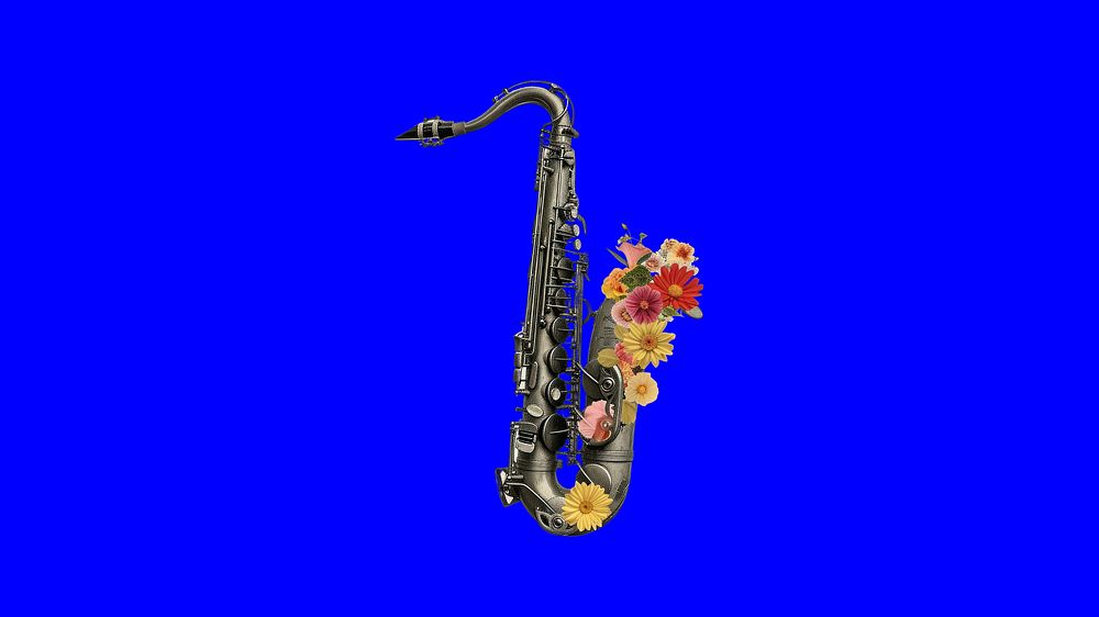 Saxophone blooms flowers blue screen | Free Photo - rawpixel