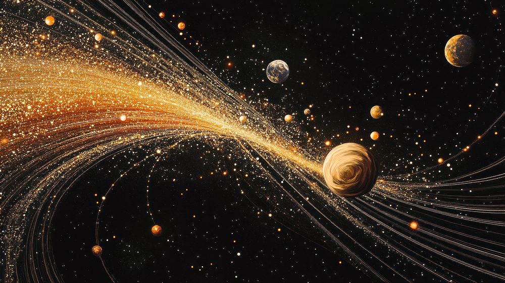 Glowing particles universe planets astronomy. | Free Photo Illustration ...
