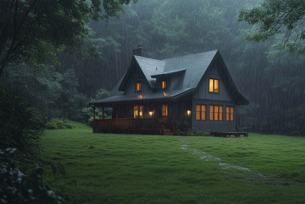 House middle forest cabin rainy | Free Photo - rawpixel
