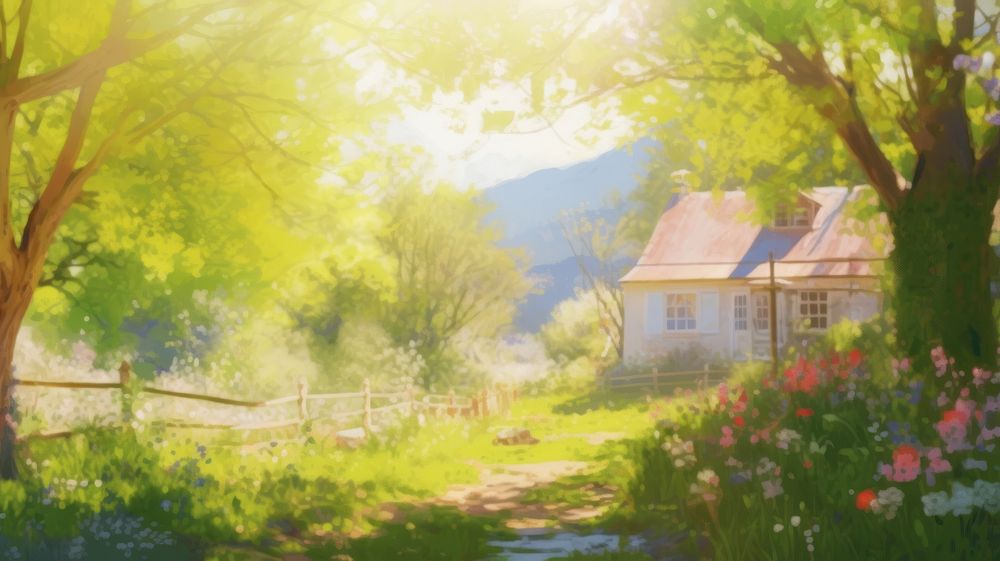 Cottagecore farmhouse trees landscape sunlight. | Free Photo ...