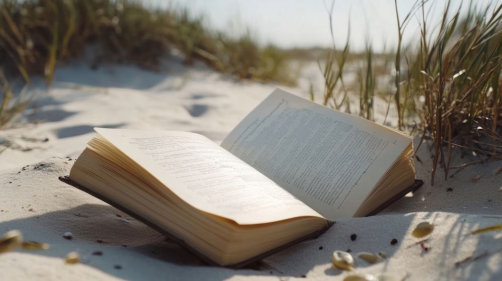 Open book reading beach sandy. | Free Photo - rawpixel