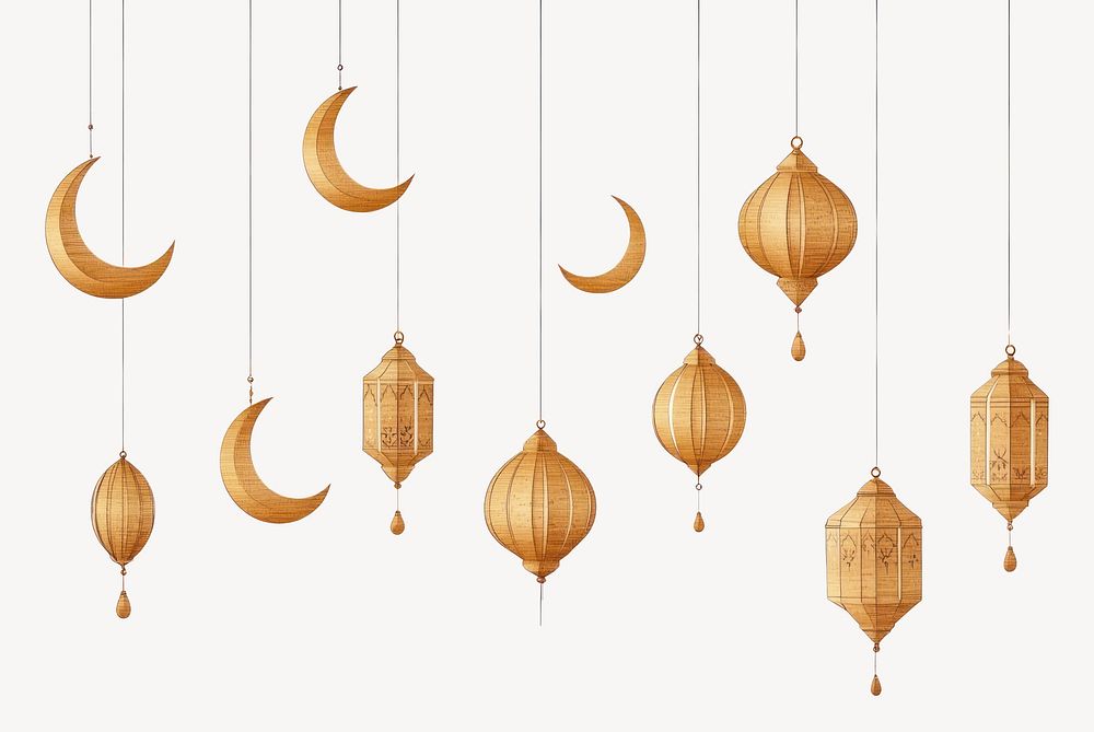 Eid Mubarak moons lanterns crescent | Free Vector - rawpixel