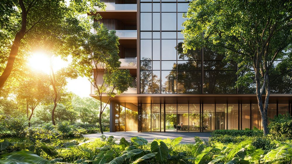 Modern office building trees architecture | Free Photo - rawpixel