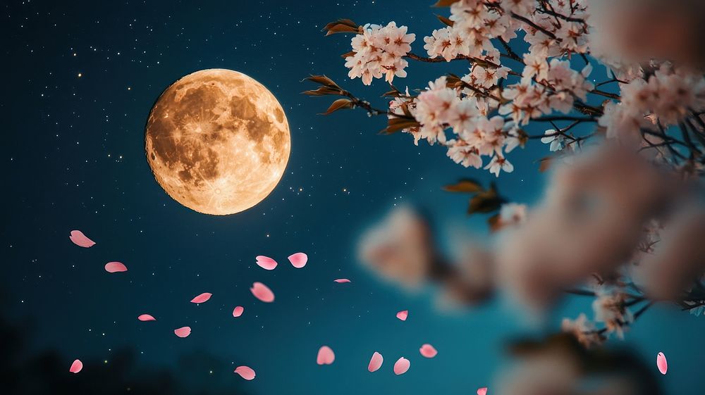 Full moon blossoms night atmosphere. | Free Photo - rawpixel