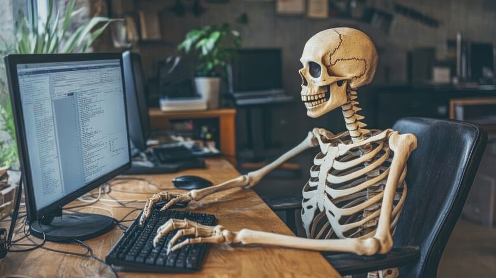 Skeleton working an office computer | Free Photo - rawpixel