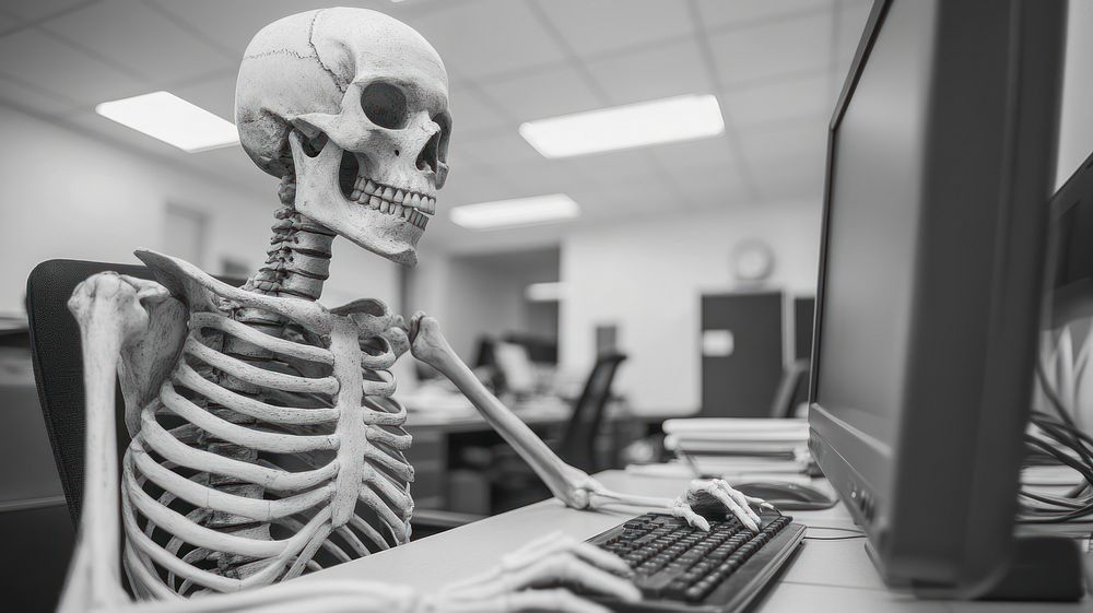 Skeleton working an office computer | Free Photo - rawpixel
