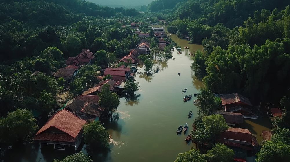 Flooded village greenery nature aerial. | Free Photo - rawpixel