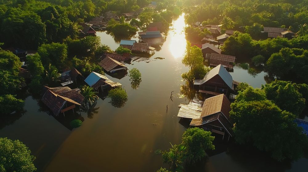 Village flooded nature aerial. | Free Photo - rawpixel