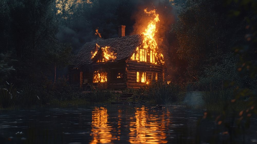 Wooden house burning flames cabin | Free Photo - rawpixel