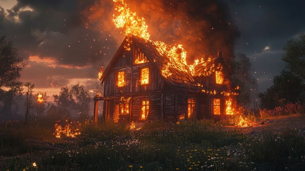 Wooden house burning fire landscape | Free Photo - rawpixel