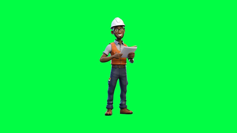 Animated engineer holding plans green | Free Photo - rawpixel