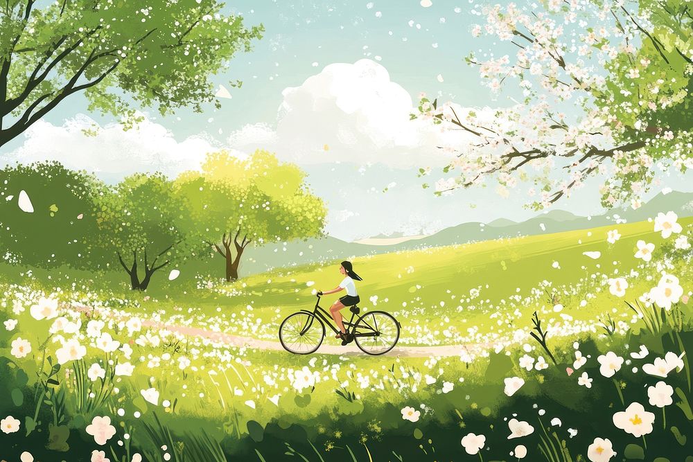 Bicycle springtime outdoors blooming | Free Photo Illustration - rawpixel