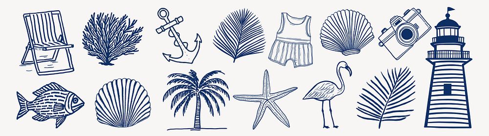 Nautical-themed coastal vector illustrations, vector | Premium Vector ...