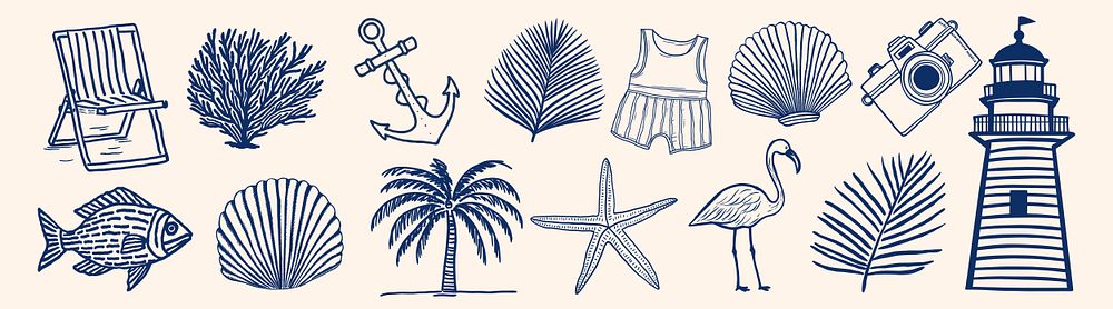 Nautical icons beach theme, vector | Premium Vector - rawpixel