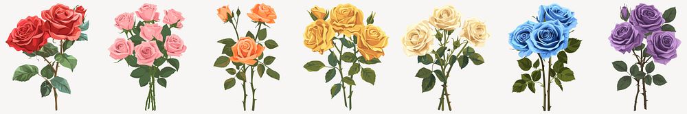 Colorful roses row, vector set | Premium Vector - rawpixel