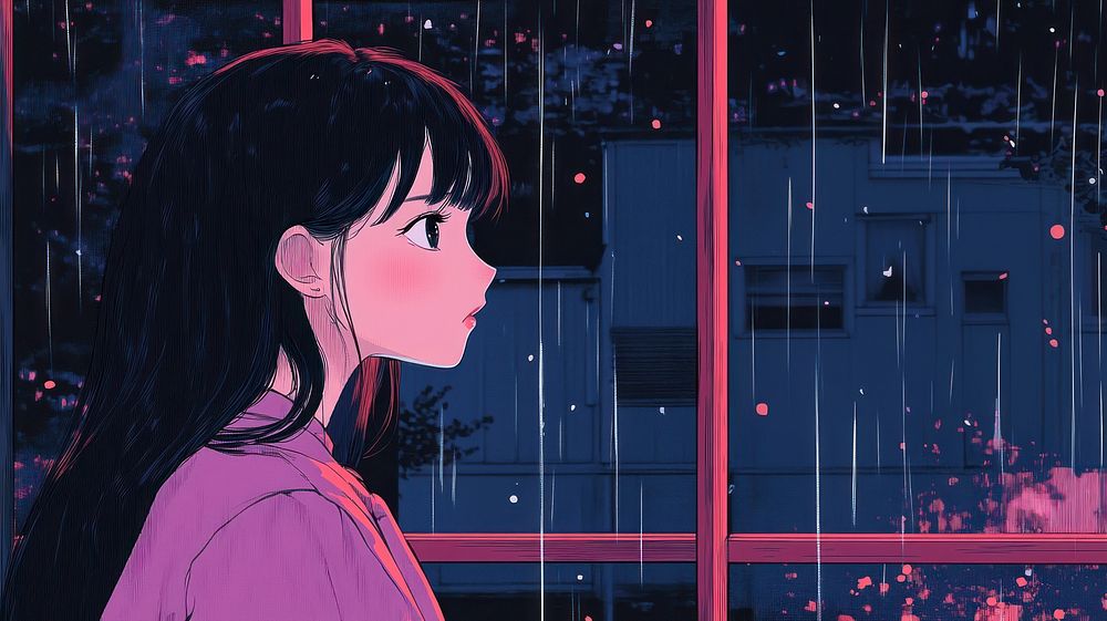 Young woman illustration window anime. | Free Photo Illustration - rawpixel