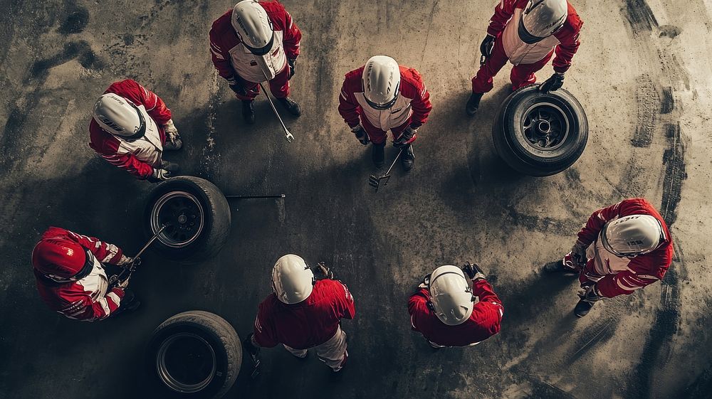Pit crew members uniforms helmets | Free Photo - rawpixel