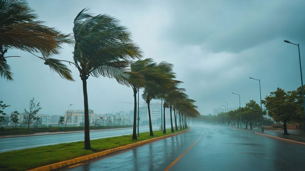 Plam trees road rain conditions. | Free Photo - rawpixel