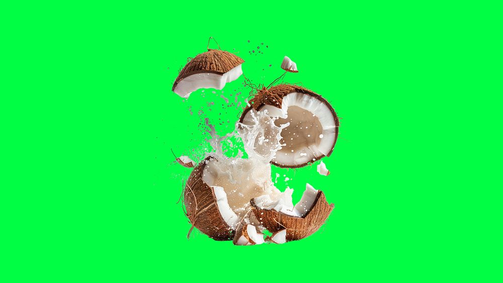 Exploding coconut, element green screen | Free Photo - rawpixel
