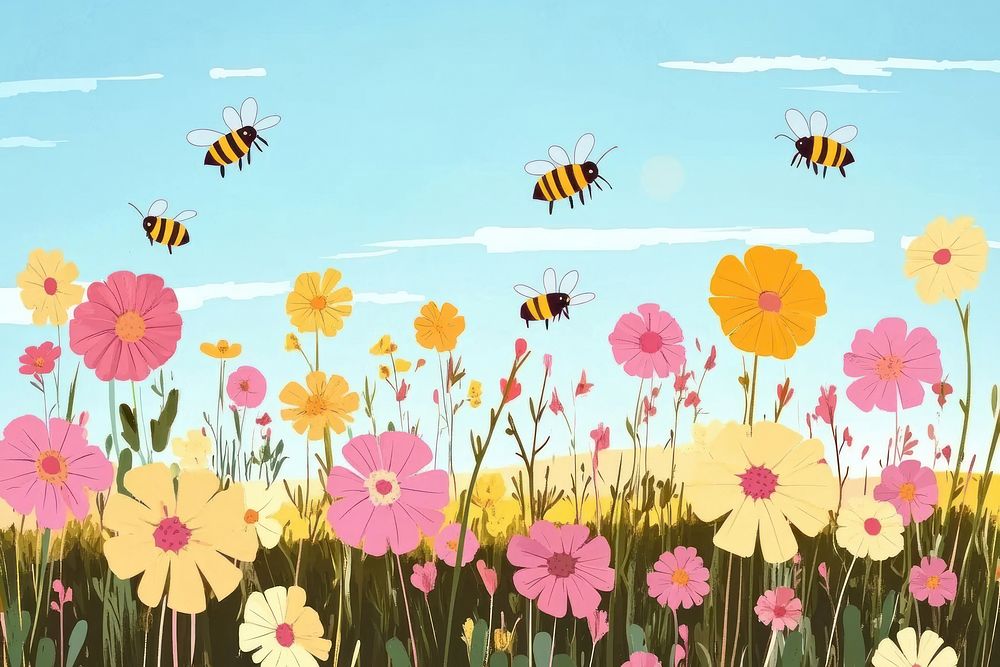 Many flowers field illustration nature | Free Photo Illustration - rawpixel