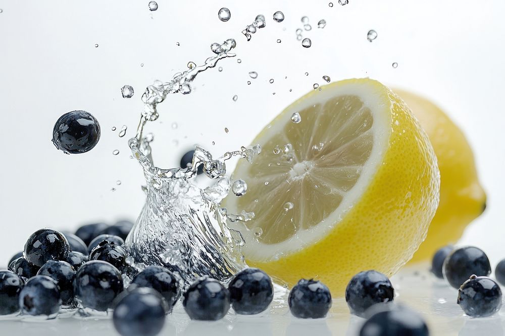 Lemon blueberry blueberries fruit splash | Free Photo Illustration ...