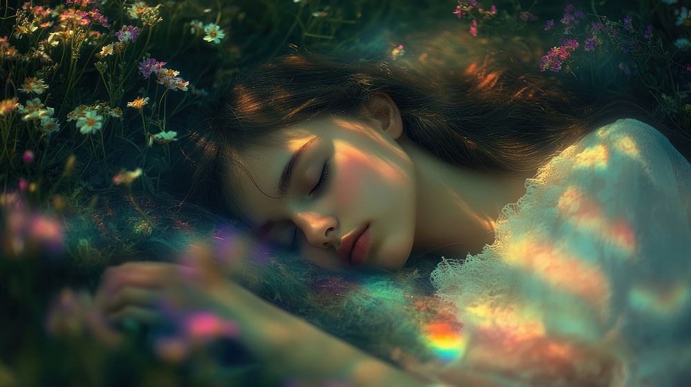 Bloom meadow portrait sleeping photo. | Free Photo - rawpixel
