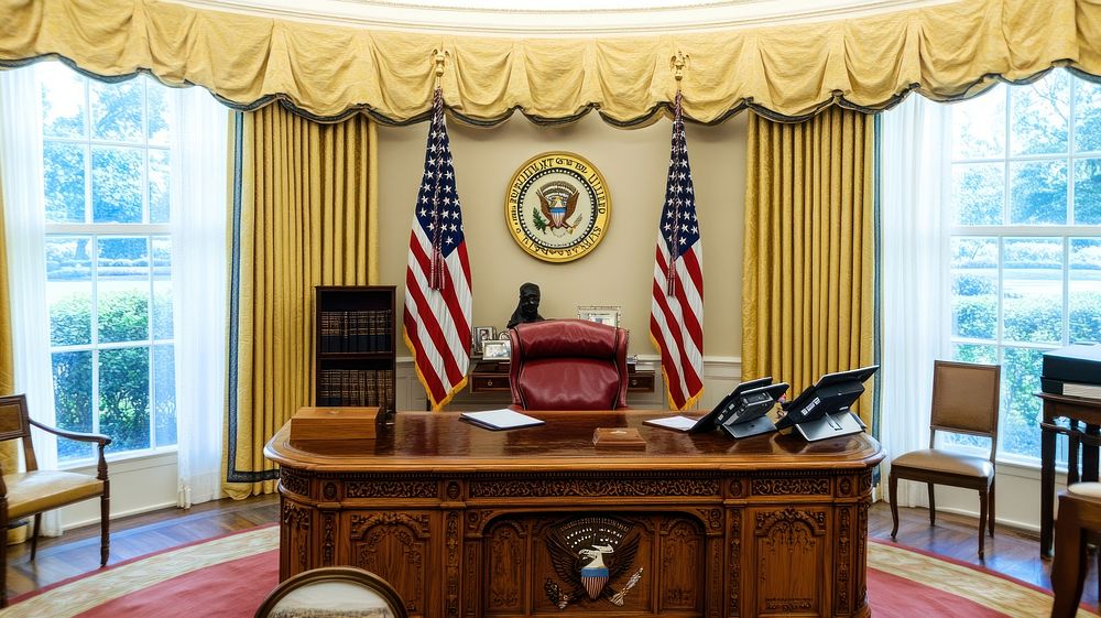 Oval Office office flags desk. | Free Photo - rawpixel