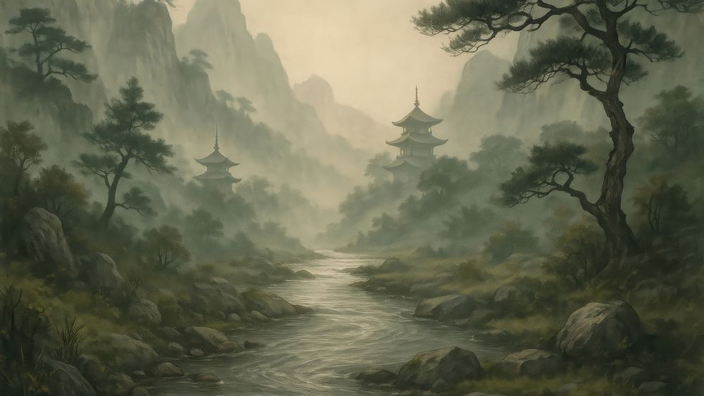 Ancient River Scenery Mountain Illustration Images | Free Photos, PNG ...