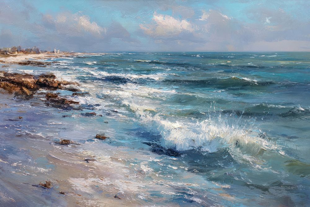 Beach Landscape Oil Paint Texture Images | Free Photos, PNG Stickers ...